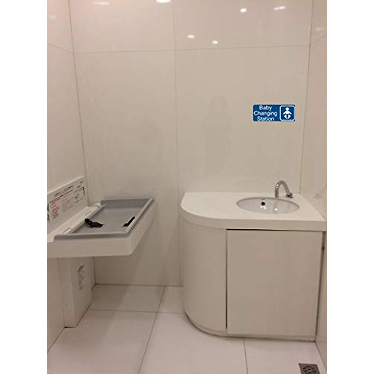 New Baby Changing Station Sign, 8 x 3 in with English and Symbol, Blue for Men, Women, Unisex