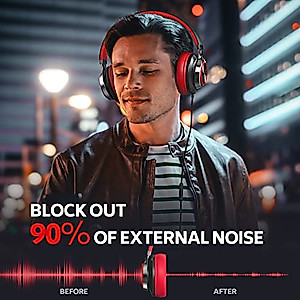 COOSII AC01 Headphones Wired Noise Isolating Over Ear Corded Stereo Headsets with Microphone Volume Control for Adults Teens 3.5mm for Cellphones, Tablets, Laptop, Chromebook (Black Red)