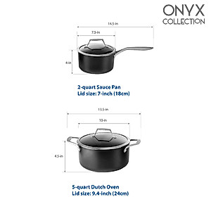 TECHEF - Onyx Collection 6-Piece Nonstick Frying Pan Skillet Set, PFOA-Free, Dishwasher Oven Safe, Stainless Steel Handle, Induction-Ready, Made in Korea