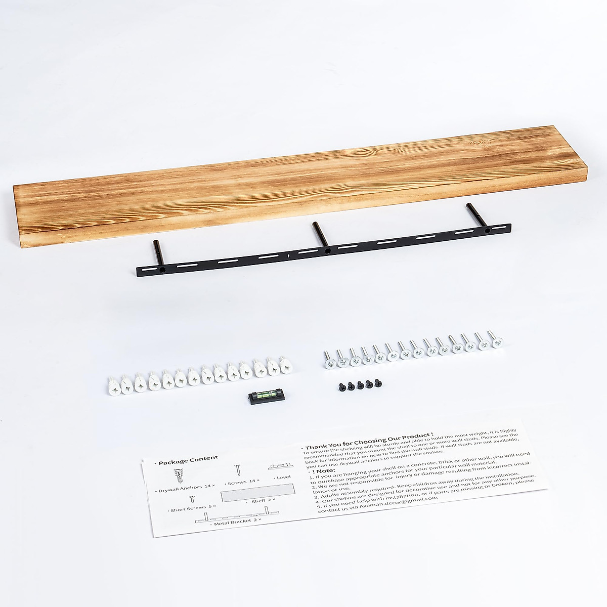 Axeman Rustic Floating Shelves, 48 Inch Wood Floating Shelf Mantle Shelf, 8 Inch Deep Wooden Wall Shelves for Living Room Bedroom Laundry Room Garage Farmhouse - Carbonized Black