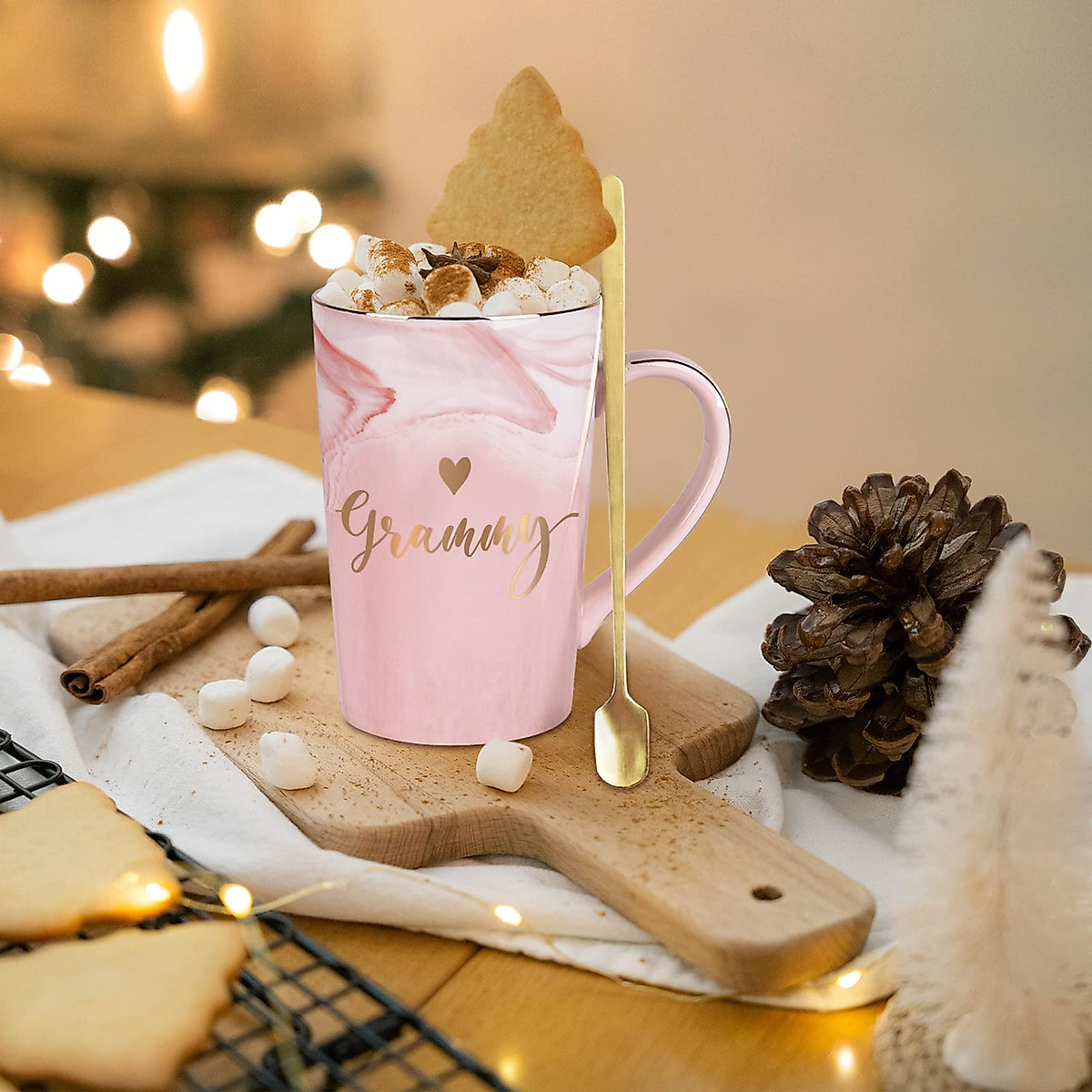 YHRJWN - Grammy Gift, Grandma Coffee Mug, Mothers Day Gifts for Grandma from Grandchildren, Christmas Gifts for Grandma Grammy, Warm Grandma Gifts for Birthday Christmas 14 Oz Pink with Spoon, Box