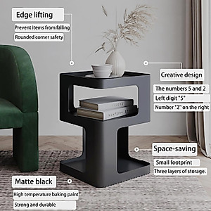 BUZUEY Side Table,Modern end Table,Black Metal nightstand,Bedside Tables,Accent Table with Storage for Living Room Bedroom entryway Couch,no Assembly Required,Unique Furniture.