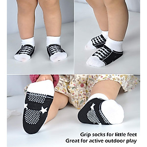 EPEIUS Unisex Baby Non-Slip Socks Like Shoes Infant Boys/Girls Anti Slip Booties for 0-6 Months (Set of 6),Black/White/Blue/Yellow/Brown/Green