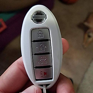 iJDMTOY (1) Exact Fit Gloss Metallic White Smart Key Fob Shell Compatible with Nissan Armada Rogue GT-R Murano Pathfinder Sentra Leaf Titan (4-Button only)