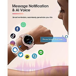 Smart Watches for Women, 1.3'' Always-On AMOLED Display, Bluetooth Smartwatch for Android iPhone, Fitness Tracker with 2 Bands, Heart Rate/Blood Oxygen/Sleep Monitor, 5 ATM Waterproof Sport Watch Pink