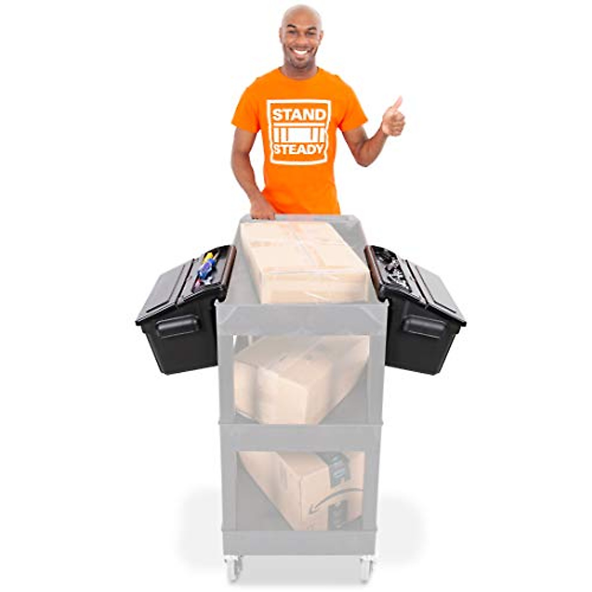 Tubstr Storage Bins for Utility Carts | 2 Attachable Plastic Tubs w/Removable Lids | 3 Gallon Bins Fit Most Utility Tub Carts | Easy Removable Storage for Tools & Supplies (Black /2-Pack/Bins Only)