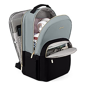 LOVEVOOK Laptop Backpack for Women, Travel Backpack Light Weight, Large Capacity Computer Backpack Purse for Work, Casual Daypack with USB Charging Hole(Black-Grey-1,15.6 Inch)