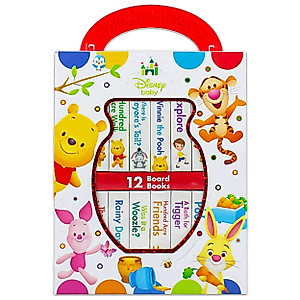 Disney Baby Winnie The Pooh Board Books Set Toddlers Babies Bundle ~ Pack of 12 Chunky My First Library Board Book Block with Stickers (Winnie The Pooh Books for Infants)