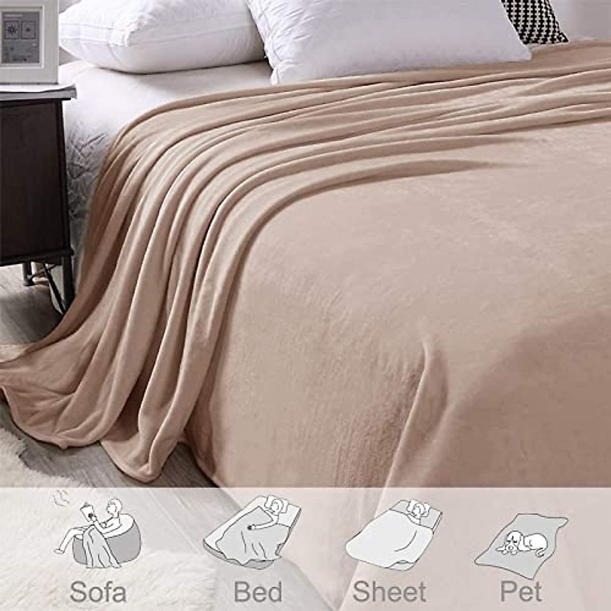 Exclusivo Mezcla Fleece Blanket King Size for Bed, Super Soft and Warm, All Season Use, Cozy, Plush, Lightweight, 90x104 Inches, Camel