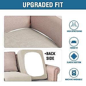 H.VERSAILTEX Super Stretch Individual Seat Cushion Covers Sofa Covers Couch Cushion Covers Slipcover Sets Thick Jacquard Textured Twill Fabric (3 Piece Sofa Cushion Covers, Island Fossi)