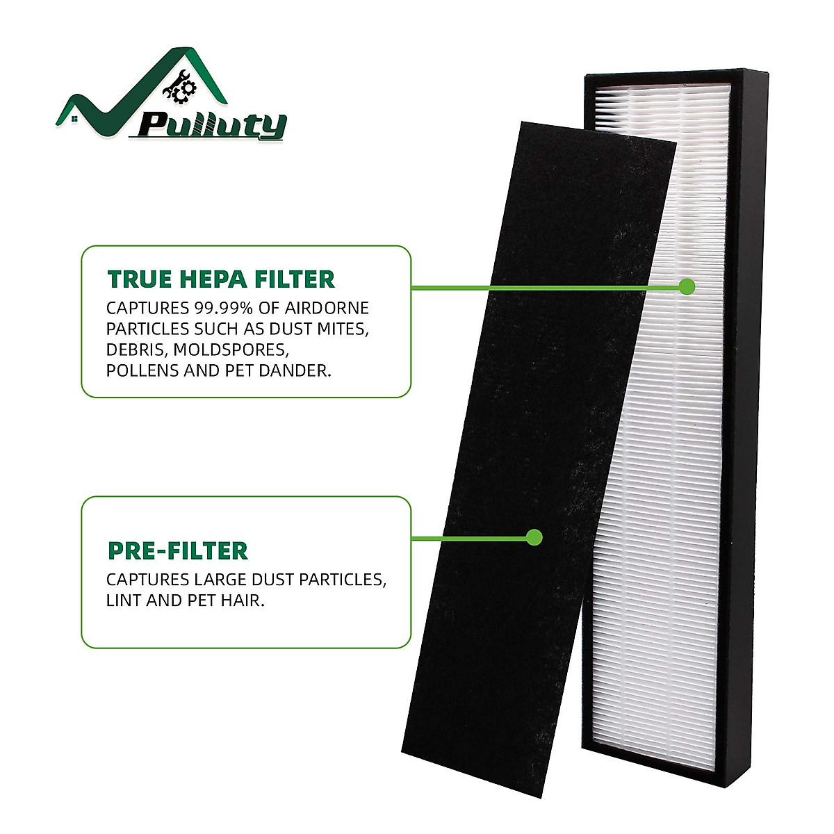 Pulluty FLT5000 Filter-C True Hepa Replacement Filter Compatible with Germ Guardian AC5000 Series Air Purifier AC5000E AC5250PT AC5300B AC5350W AC5350B CDAP5500 and Ldlyis Model IAP-GG-125, 2 Pack