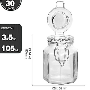 Spice Jars, KAMOTA 30 PACK 3.5oz Octagonal Diamond Small Glass Jars with Leak Proof Rubber Gasket and Airtight Hinged Lid, 280 Spice Labels & 2 Silicone Funnels, for Spice Herb,Art Craft Storage Empty
