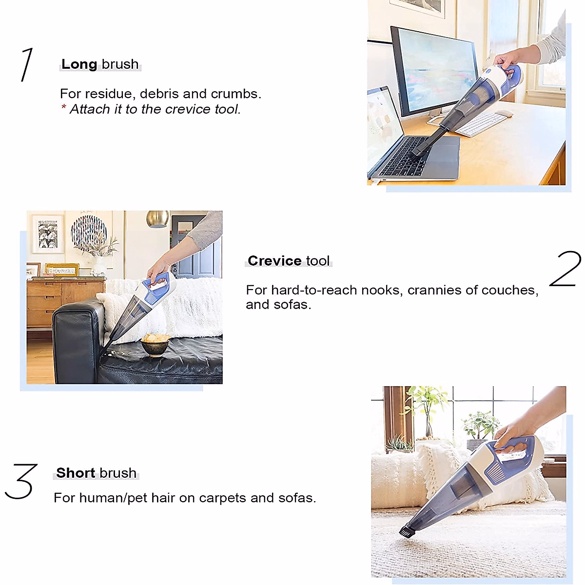 GOGOING® Handheld Vacuum Cordless - Strong Suction [9000Pa] - Rechargeable Held Held Vacuum, Portable Mini Hand Vacuum with Large Dirt Bowl, 3 Versatile Attachments & Cleaning Brush (DW189)