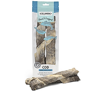 Icelandic+ Cod Skin 10" Long Hand Wrapped Dog Chew Stick, 2-Pack, 3.2-oz Bag