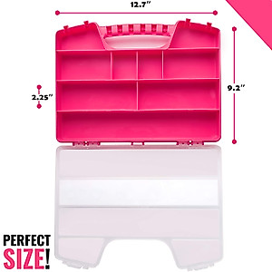 ASH BRAND DURABLE FIGURES CASE ORGANIZER BOX | Fits Up to 50 Mini Colleggtibles Eggs Toys Figurines, Miniature Characters Or Tiny figure| Large Compartments | Pink Carrying Case Box with Handle