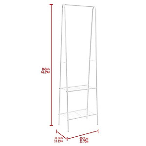 Home-Like 2-Tier Garment Rack, Metal Clothes Rack, Storage Clothing Rack with Single Hanging Rail and 2 Shelf for Bedroom Entryway Launary L23.7"xW13.19"x H62.99" White