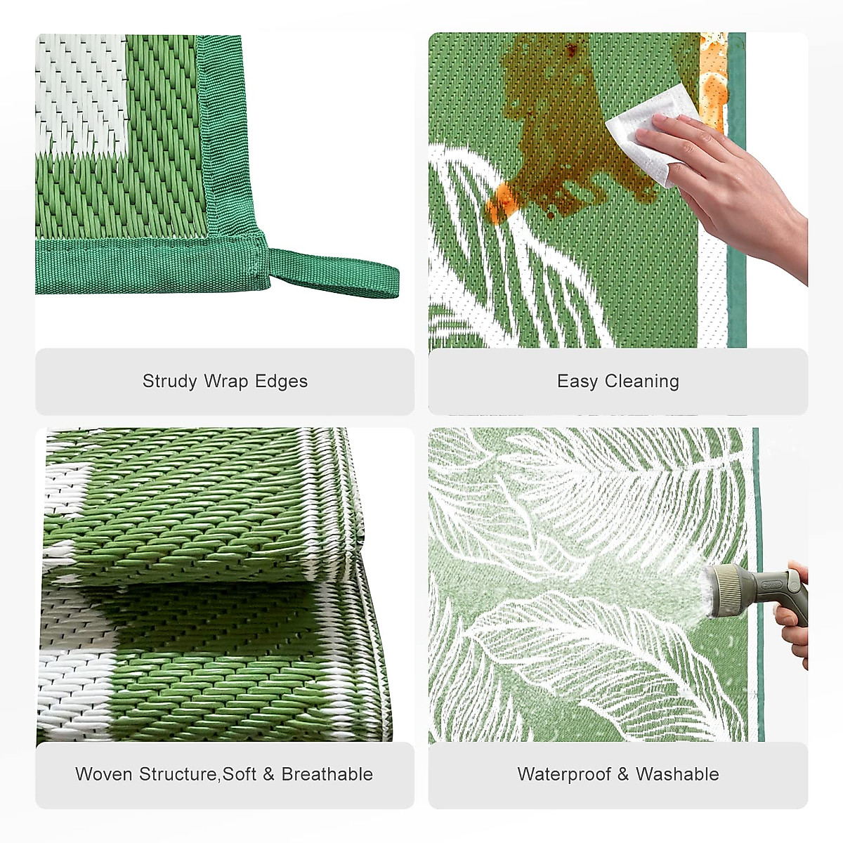 wikiwiki Outdoor Rugs 9x18 for Patios Clearance, Waterproof & Portable Camping Rugs for Outside Your RV, Large Indoor/Outdoor Plastic Straw Mats, Perfect for Deck,Balcony,Pool,Green, Rugscape Series