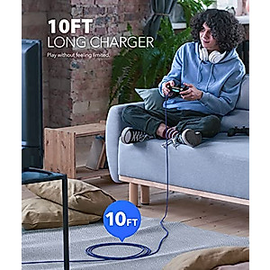 6amLifestyle PS4 Controller Charger Charging Cable 10ft 2 Pack Nylon Braided Extra Long Micro USB 2.0 High Speed Data Sync Cord Compatible for Playstaion 4, PS4 Slim/Pro, Xbox One S/X Controller