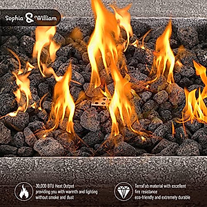 Sophia & William 18" Outdoor Gas Fire Pit Propane Fire Column 30,000 BTU Electronic Ignition Firepit for Patio Garden Backyard with Lava Rocks and Weather Cover, Natural Stone