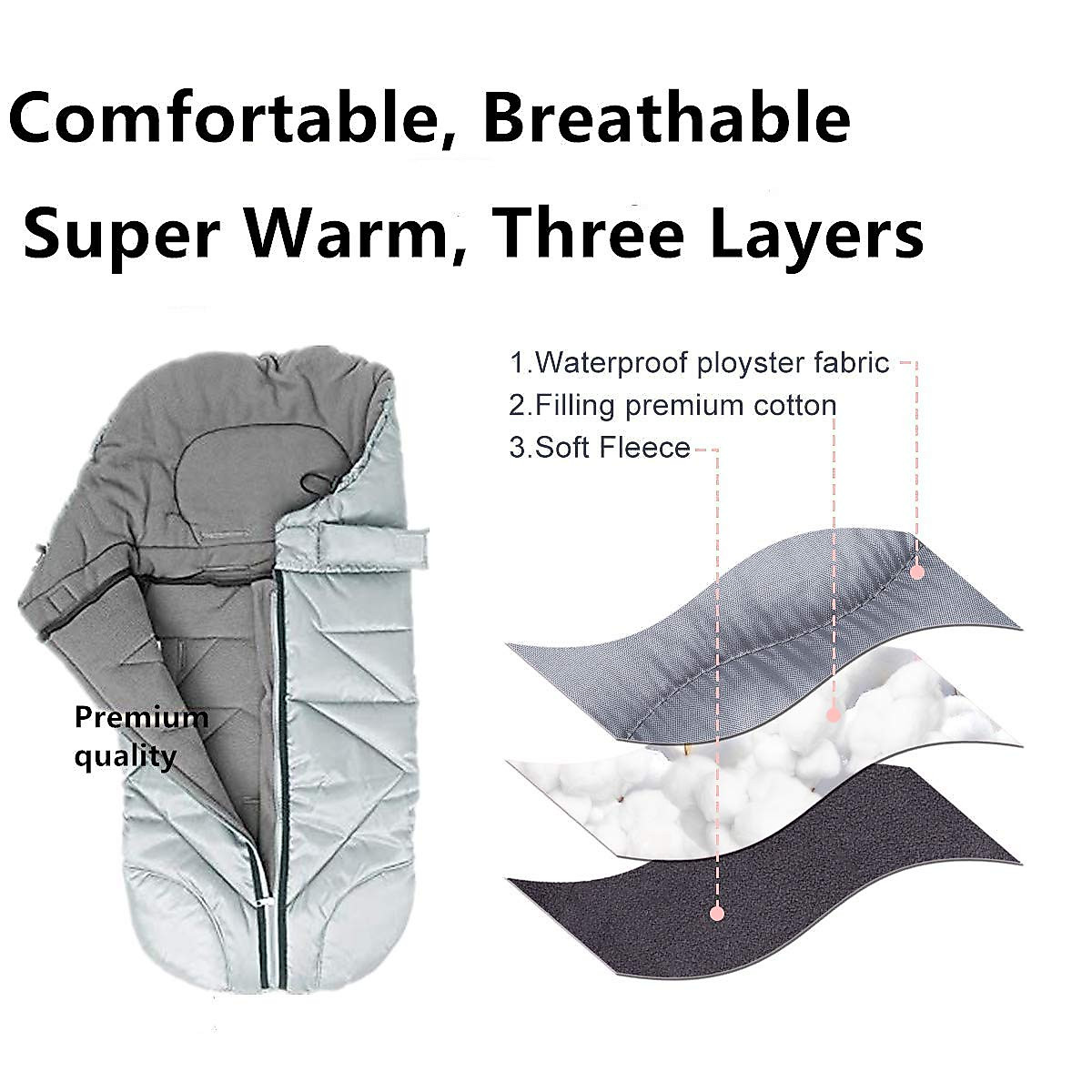 Berocia Waterproof Universal Warm Baby Stroller Sleeping Bunting Bag Toddler Footmuff Sack Cold Weather Grey