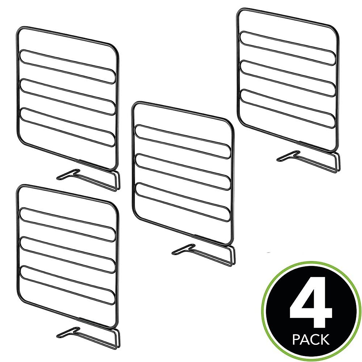 mDesign Versatile Metal Wire Closet Shelf Divider and Separator for Storage and Organization in Bedroom, Bathroom, Kitchen and Office Shelves - Easy Install - 4 Pack - Black