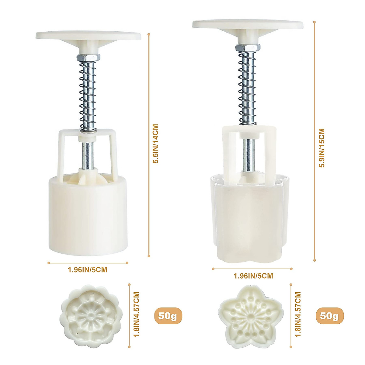 LIUDHPSP Moon Cake Mould Set,Includes 12 pcs Flower pattern base and 2 Pieces Bath Bombs Press,Mid Autumn Festival DIY Hand Press Cookie Stamps Pastry Tool Moon Cake Maker(50g) White (Sakura)