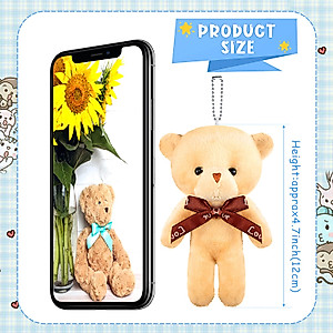 Chivao 12 Pieces Joint Mini Bears Toy Plush Bear Baby Shower Decorations Stuffed Animals Soft Tiny Bears Doll Small for Birthday Cake Wedding Ornaments Keychain DIY Accessory (Boy Bow Style)
