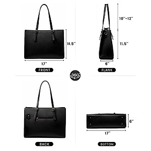 LOVEVOOK Laptop Tote Bag for Women, Large Briefcase for 15.6 Inch Computer Waterproof PU Leather Shoulder Bag with USB Charging Port, Business Office Work Shoulder Handbag Purse 2Pcs Set, Black