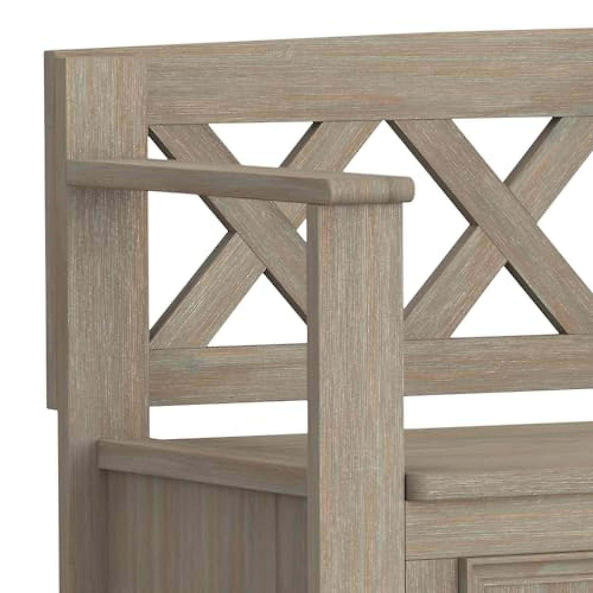 SIMPLIHOME Amherst SOLID WOOD 48 inch Wide Entryway Storage Bench with Safety Hinge, Multifunctional Transitional in Distressed Grey