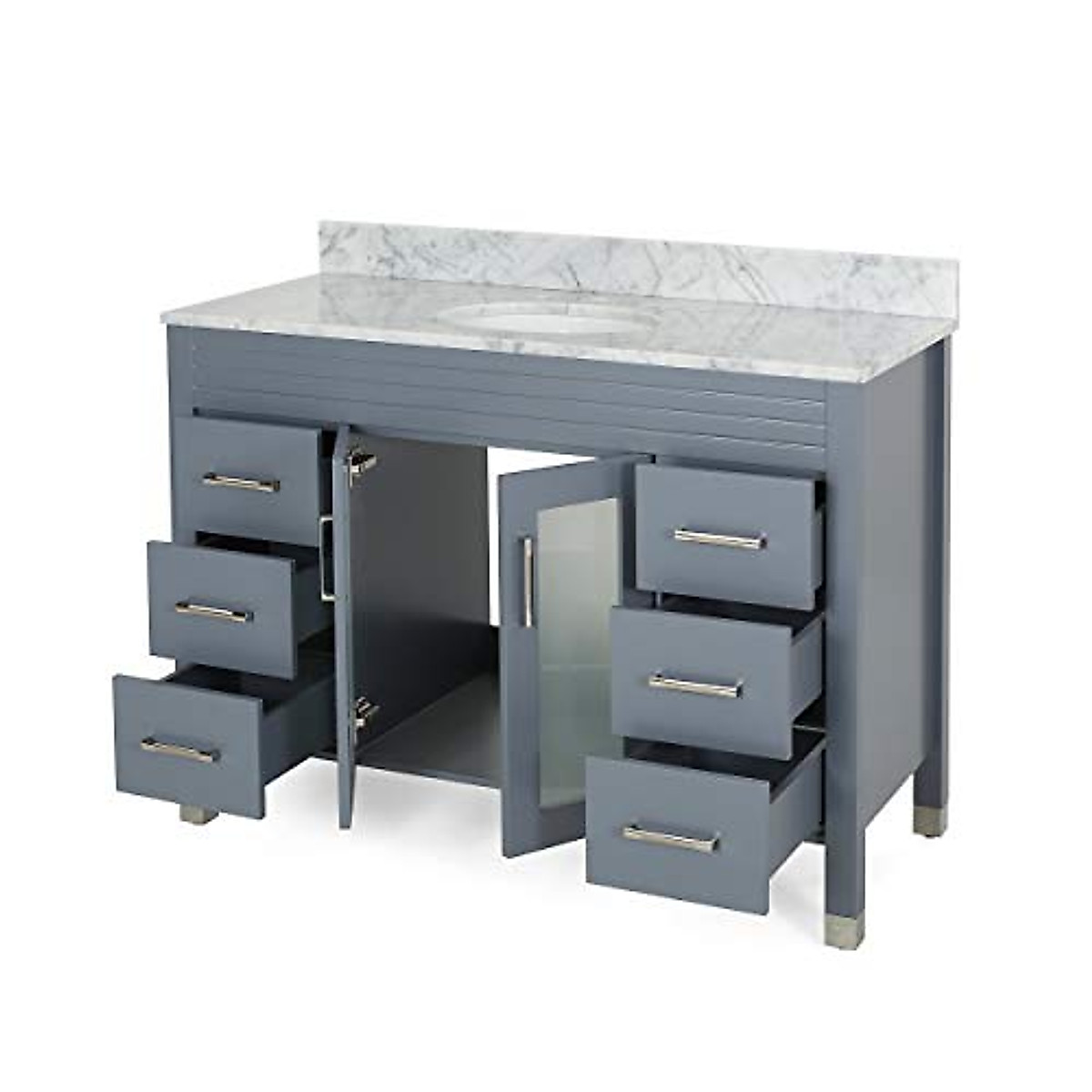 GDFStudio Contemporary 48" Wood Single Sink Bathroom Vanity with Marble Counter Top, Gray with Carrara White Marble