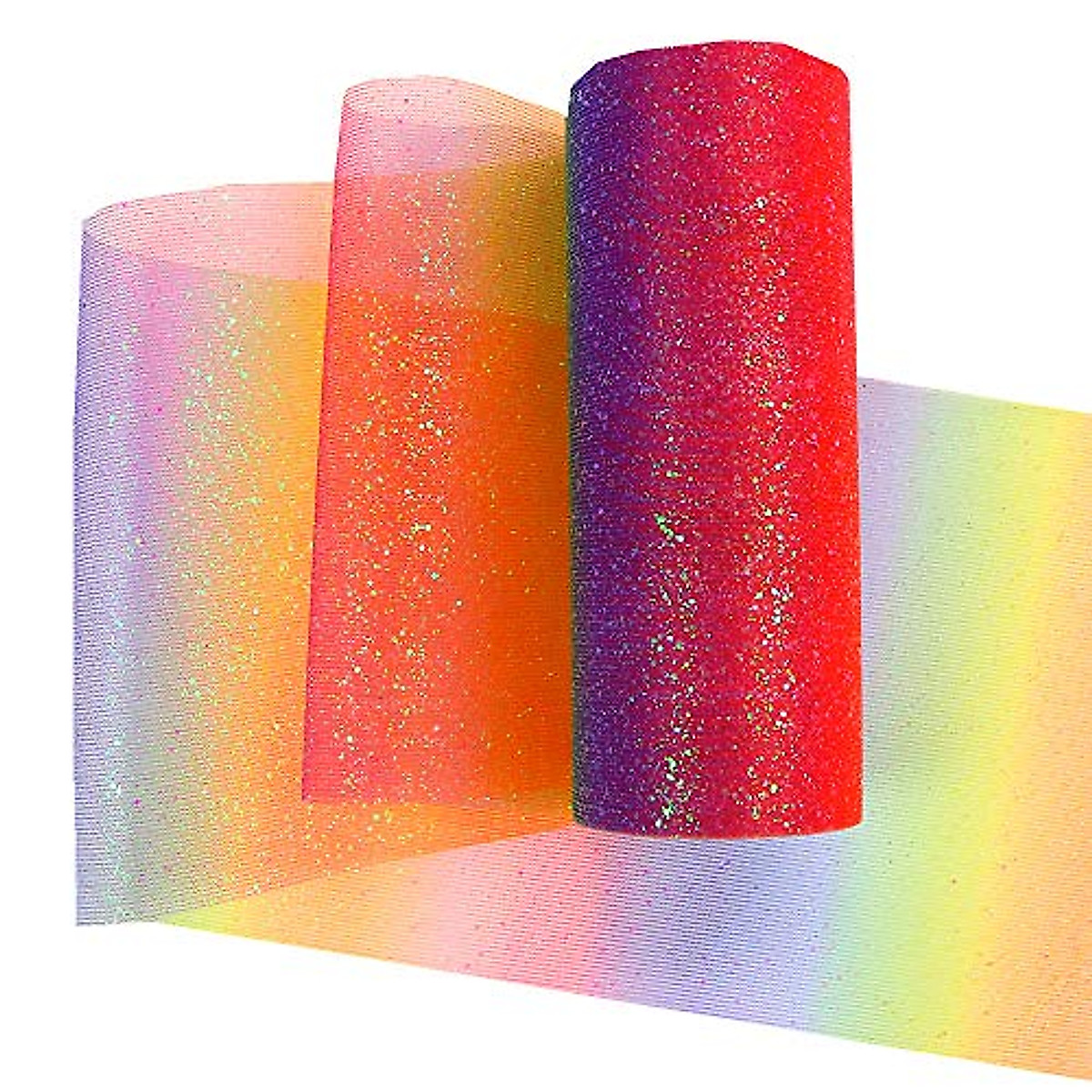 Yuanchuan Rainbow Glitter Tulle Rolls 6 inch x 10 Yards (30 feet) for Table Runner Chair Sash Bow Pet Tutu Skirt Sewing Crafting Fabric Wedding Birthday Ribbon (Rainbow Red)