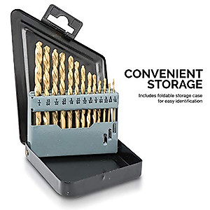 NEIKO 10038A Left-Hand Drill-Bit Set, High-Speed Steel Drills with Titanium Nitride Coating, Reverse-Twist Drill Bits, SAE Sizes, 13-Piece Set