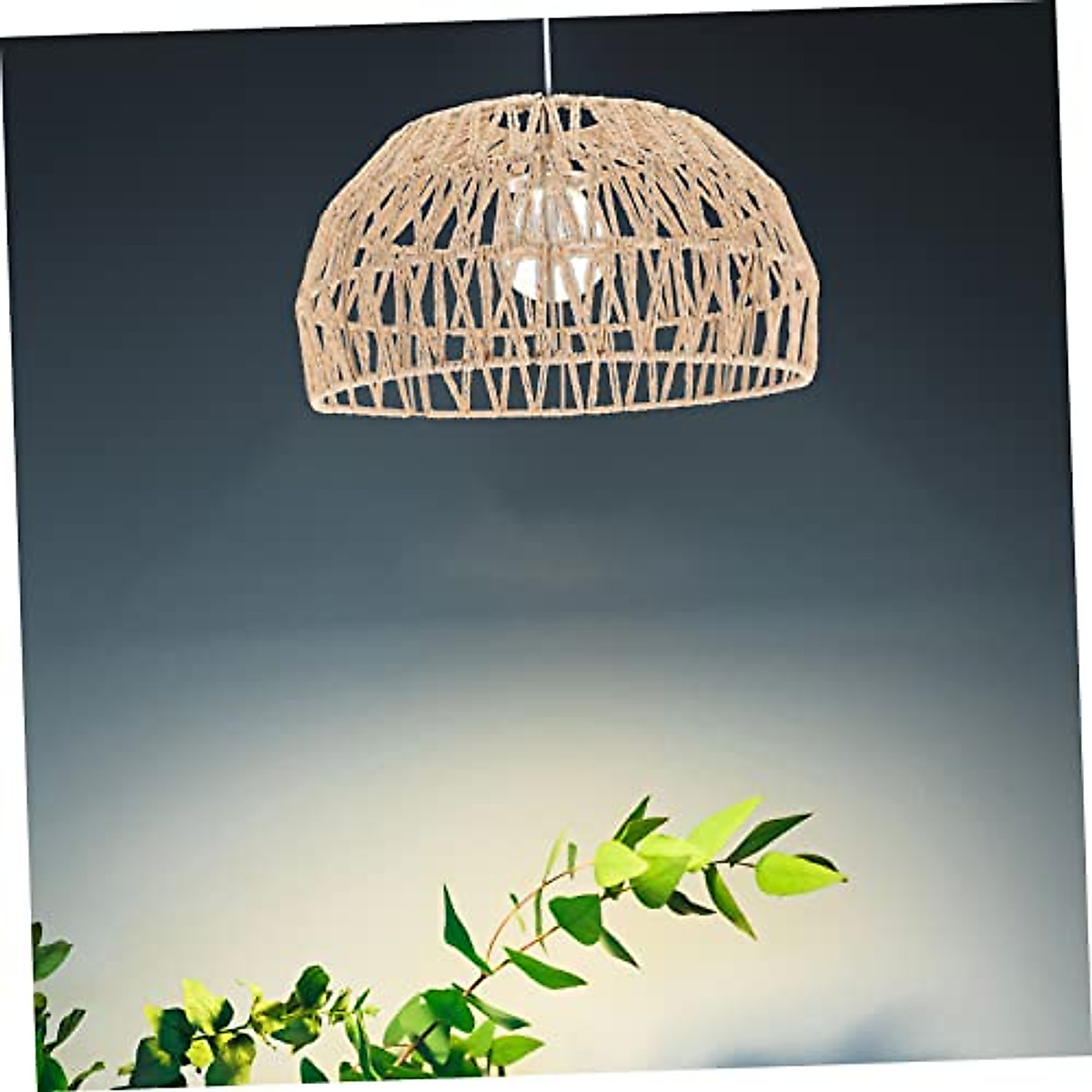 DOITOOL Imitation Rattan Paper Rope Lampshade Hanging Lights Indoor Rustic Light Fixtures Ceiling Rattan Chandelier Replacement Lampshades Rattan Basket Lampshade Woven Pendant Lamp Cover