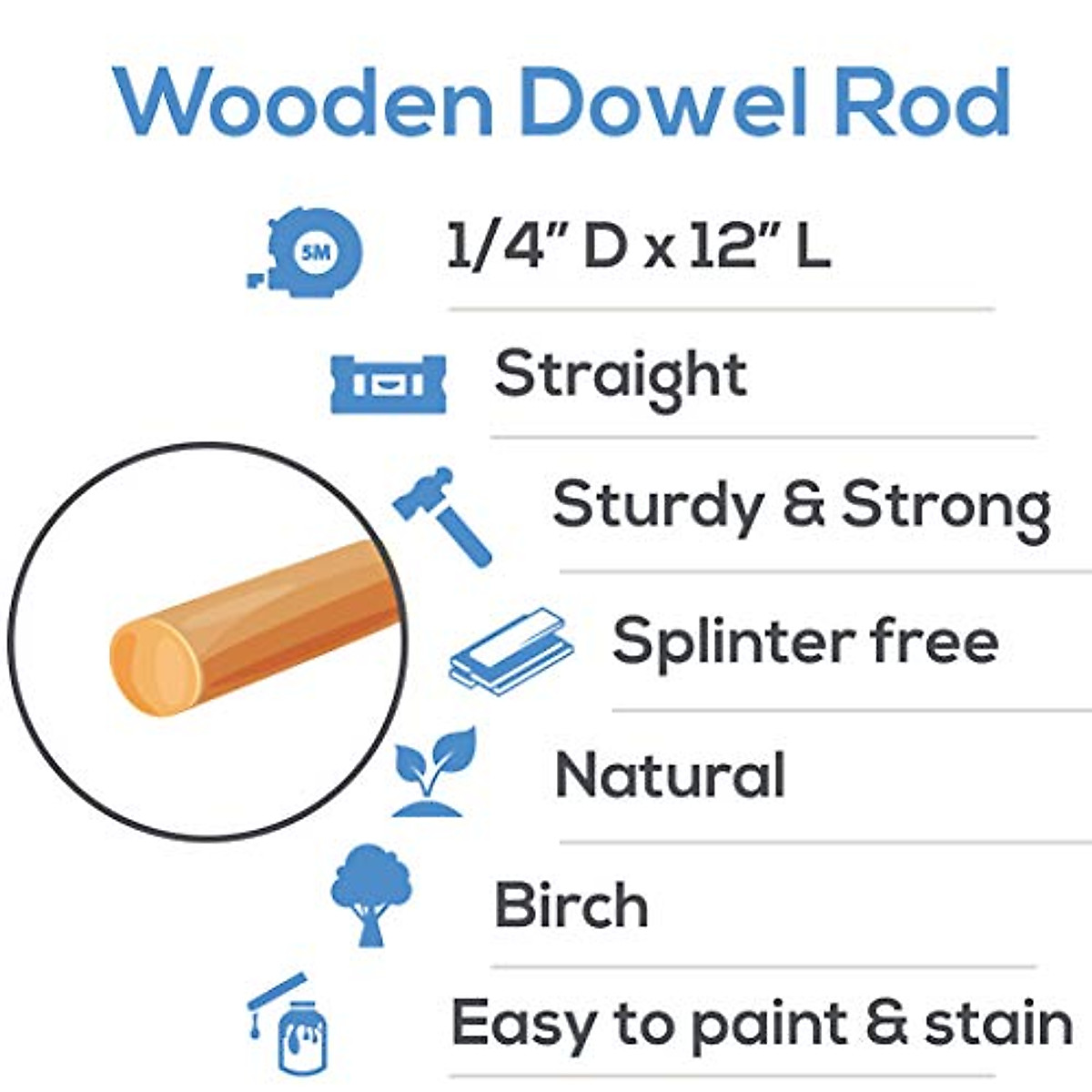 Dowel Rods Wood Sticks Wooden Dowel Rods - 1/4 x 12 Inch Unfinished Hardwood Sticks - for Crafts and DIYers - 25 Pieces by Woodpeckers