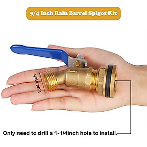 BILAL Brass Rain Barrel Spigot Kit. 55 Gallon Water Tank Faucet, Bulkhead Valve for Outdoor Plastic Bucket rainwater Drum gal Container downspout Collector in Garden, 1 inch O.D. Inlet GHT3/4 Outlet