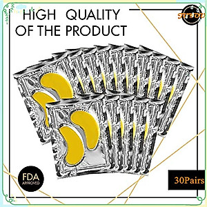 JUYOU 30Pairs 24K-Gold Collagen Eye Mask, Eye Pads, Eye Patch For Anti-wrinkles, Puffy Eyes, Dark Circles, Fine Lines Treatment, Gel Eye Pads, Under Eye Patches (Gold)