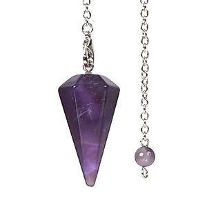 Natural Dark Amethyst Gemstone Rock Crystal Hexagonal Pointed Reiki Chakra Pendant Pendulum