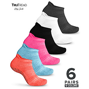 TruTread Pilates Socks with Grips for Women and Men - 6 Pairs Yoga Socks for Women | Yoga Socks for Men | Pure Barre Socks