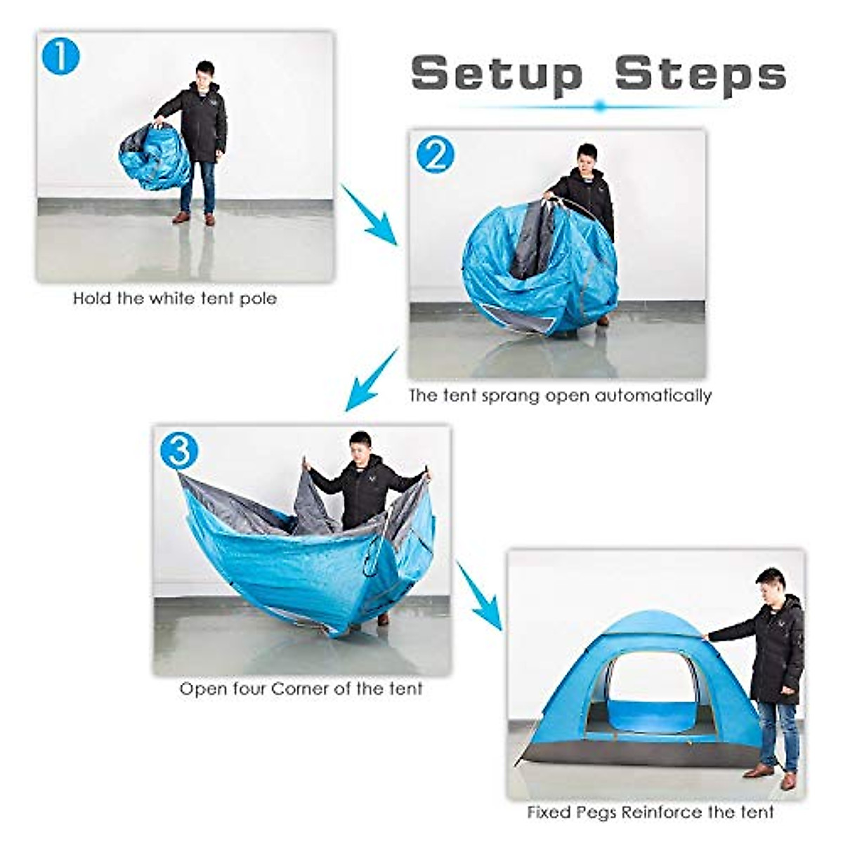 Instant Pop Up Camping Tent Waterproof 3-4 Person Camping Tent, Quick Set Up, Outdoor Hiking Backpacking Tent Shelter (B)