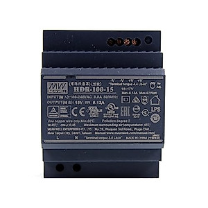 TorqCali HDR-100-15 85W Slim DIN Rail Power Supply 15V 6.13A Universal Input for Industrial Automation, Building Automation, and Home Automation