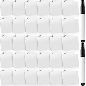 32 Pieces Basket Labels Clip Set, Include 30 Pieces Kitchen Clip Label Holder Removable PVC Bin with 2 Pieces Chalk Marker for Basket Pantry Organization Box (White Label Clip, Black Pen)