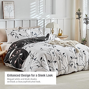 Lekesky Reversible Duvet Cover King Size, White Black Tree Branch Pattern Comforter Cover King 3pc Super Soft Microfiber Breathable Botanical Bedding Sets with Zipper Ties
