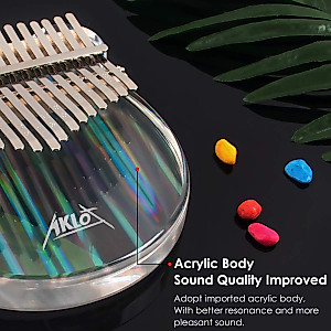 Kalimba, AKLOT Thumb Piano 17 Keys Crystal Finger Piano Rainbow Bear Start Kits with Protective Case Tuning Hammer Study Booklet Cleaning Cloth