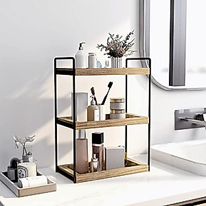 Dorhors 3 Tier Bathroom Counter Organizer,Countertop Bathroom Organizer and Storage Shelf,Bathroom Counter Tray and Vanity Organizer,Makeup and Cosmetic Organizer,Wood Counter Standing Spice Rack