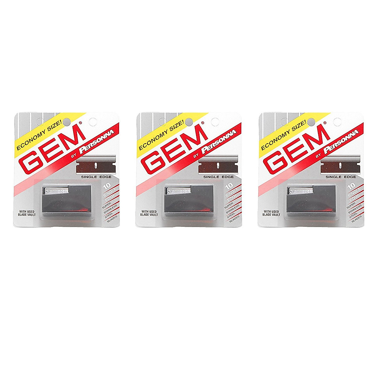 Gem Personna Single Edge Stainless Steel Blades with Used Blade Vault, 10-Count Packages (Pack of 3)