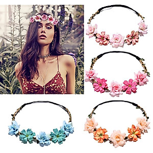 6 PCS Flower Crown for Women Girls Flower Headbands Flower Girl Headpiece Bride Bridesmaid Wedding Headdress Boho Flower Head Bands Hair Wreath Accessories Tiara for Little Girls Baby Toddler