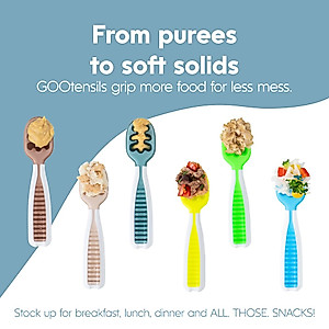 NumNum Baby Spoons Set, Feeding Littles x Silicone Pre-Spoon GOOtensils for Kids Aged 6+ Months - First Stage, Baby Led Weaning (BLW), Teething Spoon - Toddler Utensils - 3 Spoons, Neutrals