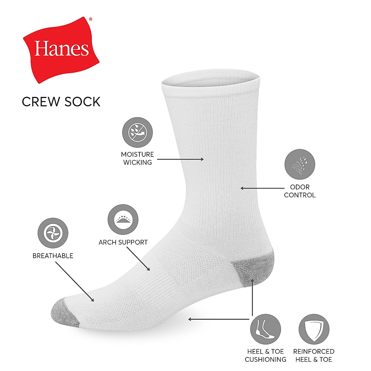 Hanes mens X-temp Lightweight Crew Socks, 12-pair Pack Casual Sock, White, 6 12 US