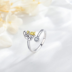 JUSTKIDSTOY Dog Ring 925 Sterling Silver Cute Animal Adjustable April Birthstone Ring Dog Jewelry Gifts for Women Pet Lover