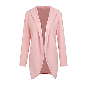 DONTAL Women Woolen Hooded Thin Coat Loose Ladies Casual Hoodies Jacket Overcoat Top Pink